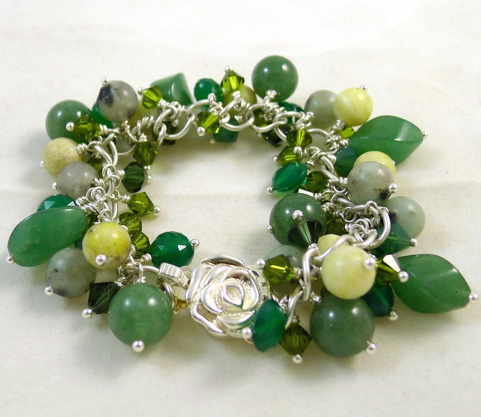 Green Gemstone Charm Bracelet - Etsy