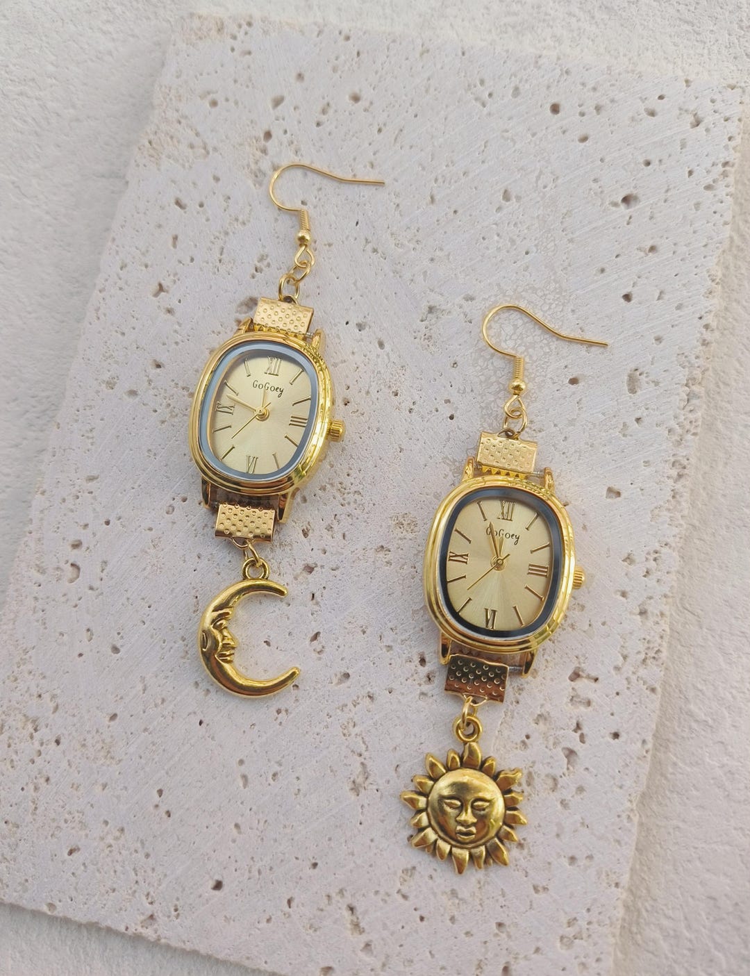 Moon and Sun Earrings,vintage Watch Earrings,retro Clock Jewelry ...