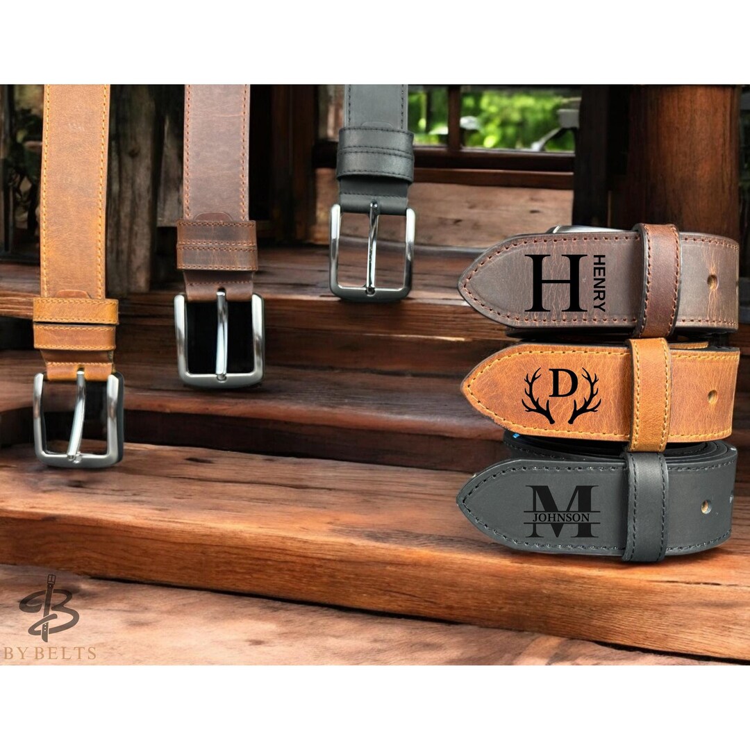 Personalized Leather Belt: Custom Engraved Gunmetal Buckle - Etsy