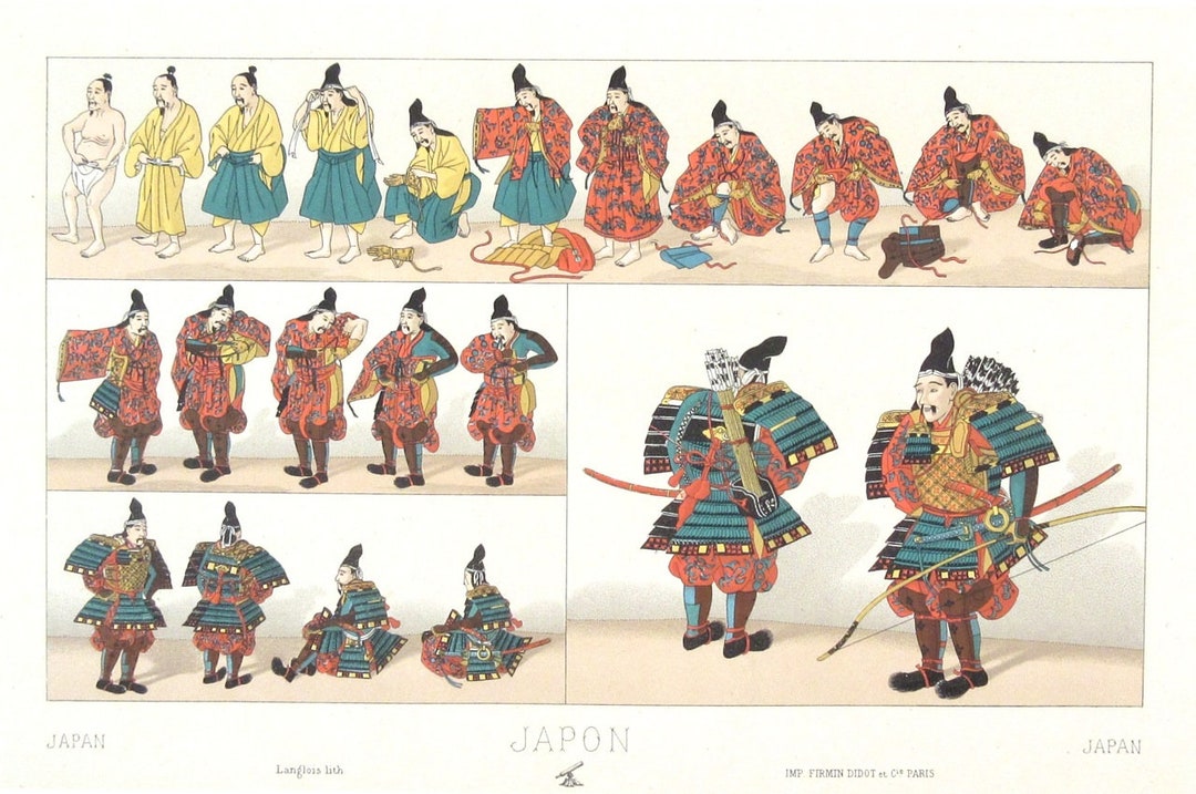 Antique French Lithograph, Costume of Samurai, Japan, by Albert Racinet ...