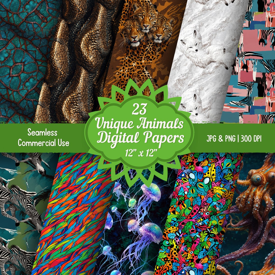 Seamless Animals Digital Paper Animal Patterns Scrapbook Animal Paper ...