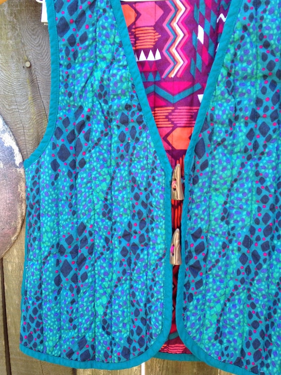 Vintage Reversible Quilted Tribal Cotton Vest - Gem
