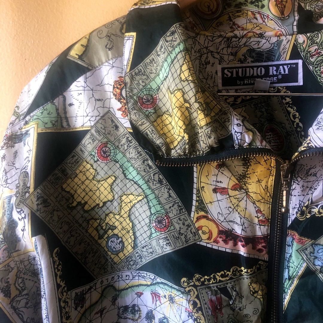 Vtg 80s Silk Global Map Jacket - Etsy