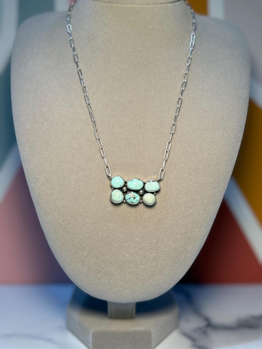 Dry Creek Turquoise Six Stone Bar Necklace, Sterling Silver, Southwest ...