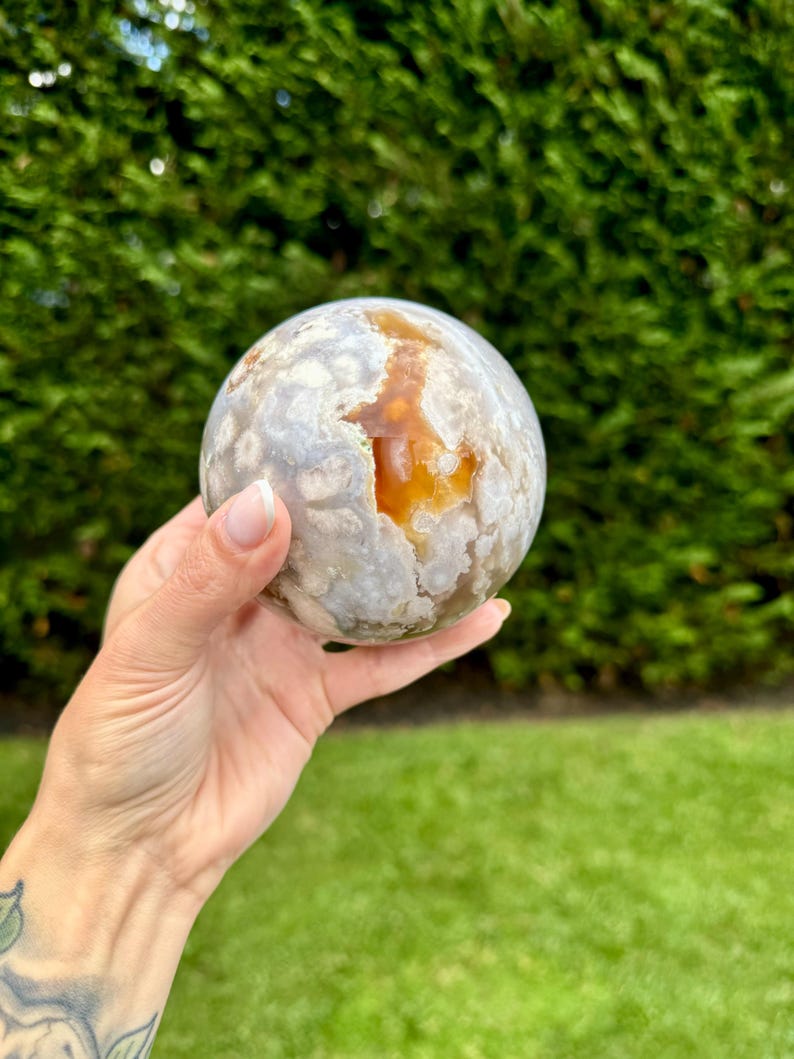 Flower Agate Crystal Sphere, Carnelian Amethyst Orb, Large Natural ...