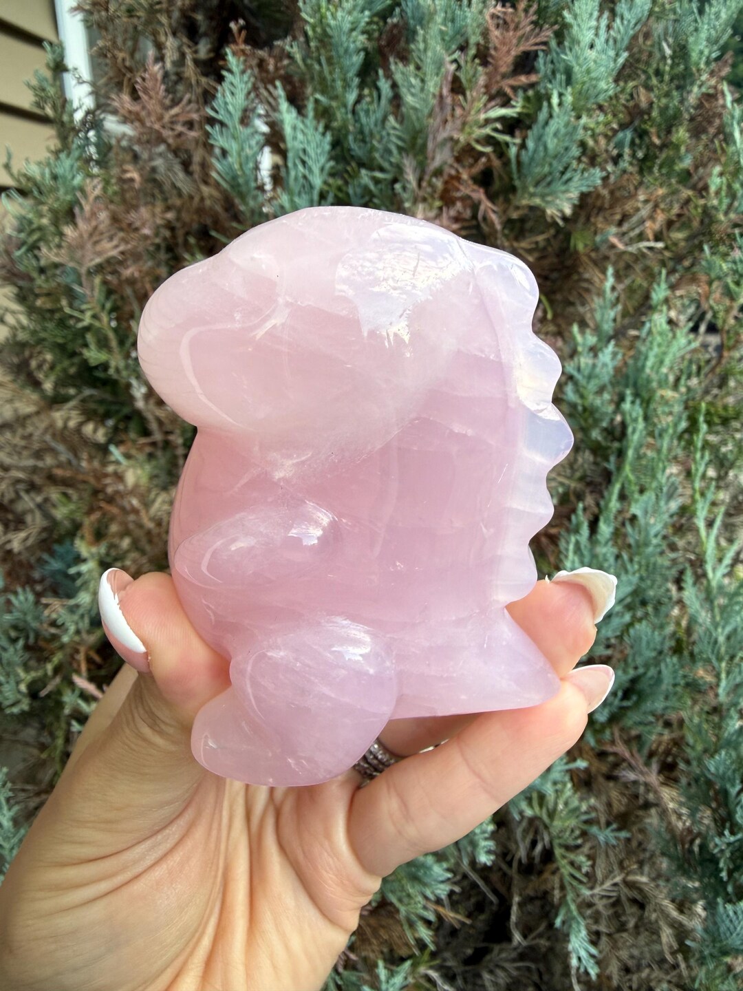 Rose Quartz Crystal Dinosaur Carving: Handcrafted Natural Stone Decor ...