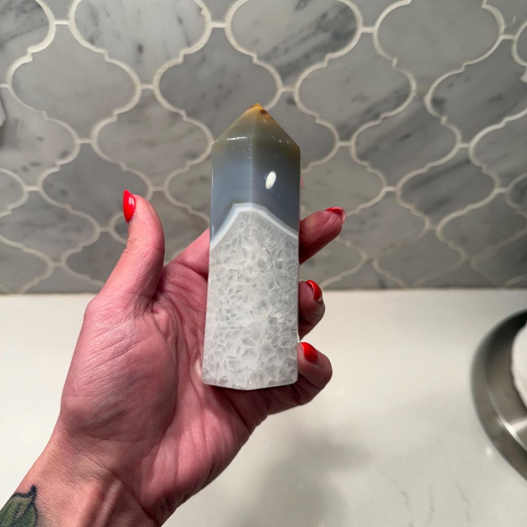 Blue Banded Agate Quartz Crystal Tower: Polished Standing Point - Etsy