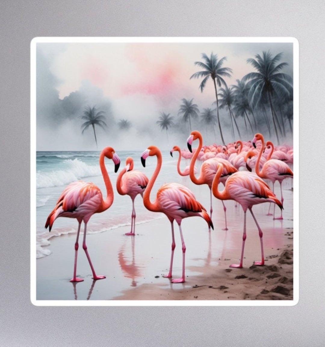 Flamingos on Beach Sticker Decal for Water Bottle Laptop - Etsy
