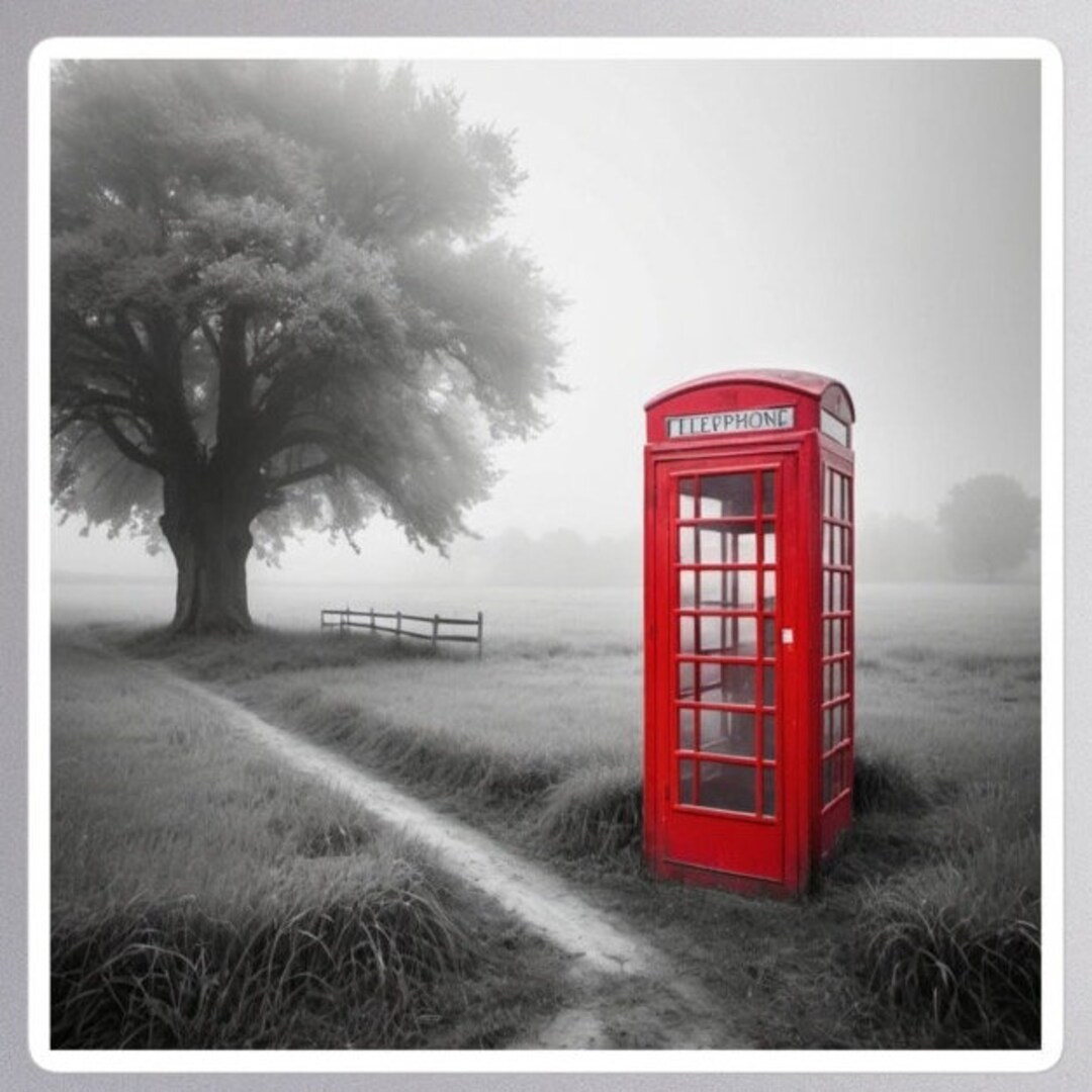 British Red Phonebooth on Country Road Sticker - Etsy