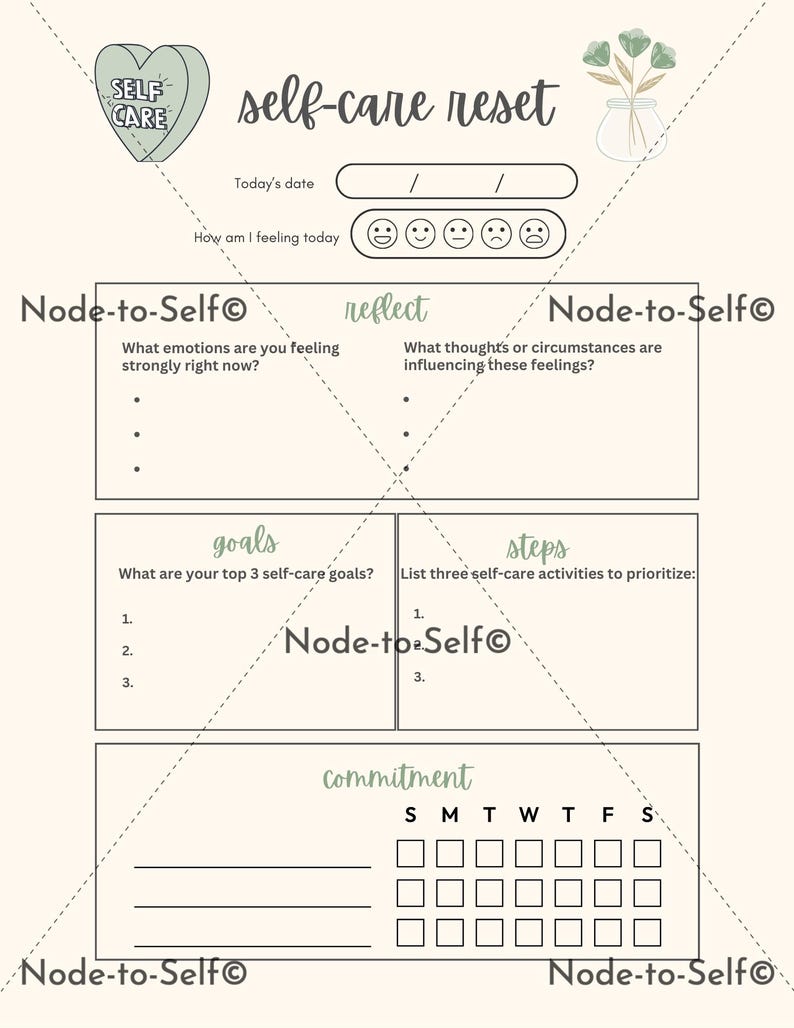 Self Care Reflection Worksheet for Mental Wellness | Daily Well-being ...