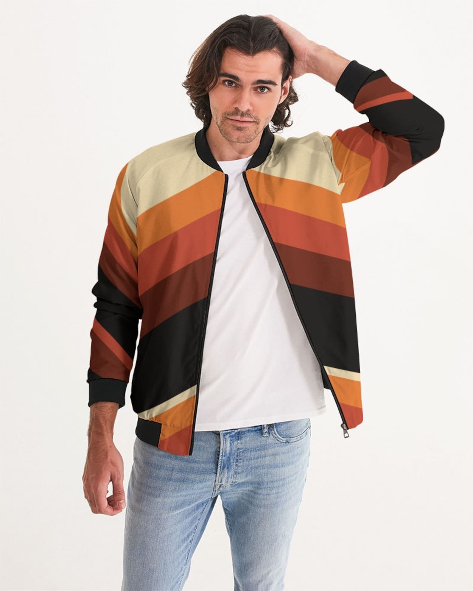 Men's Bomber Jacket 70's Stripe Retro Style Fall Jacket - Etsy