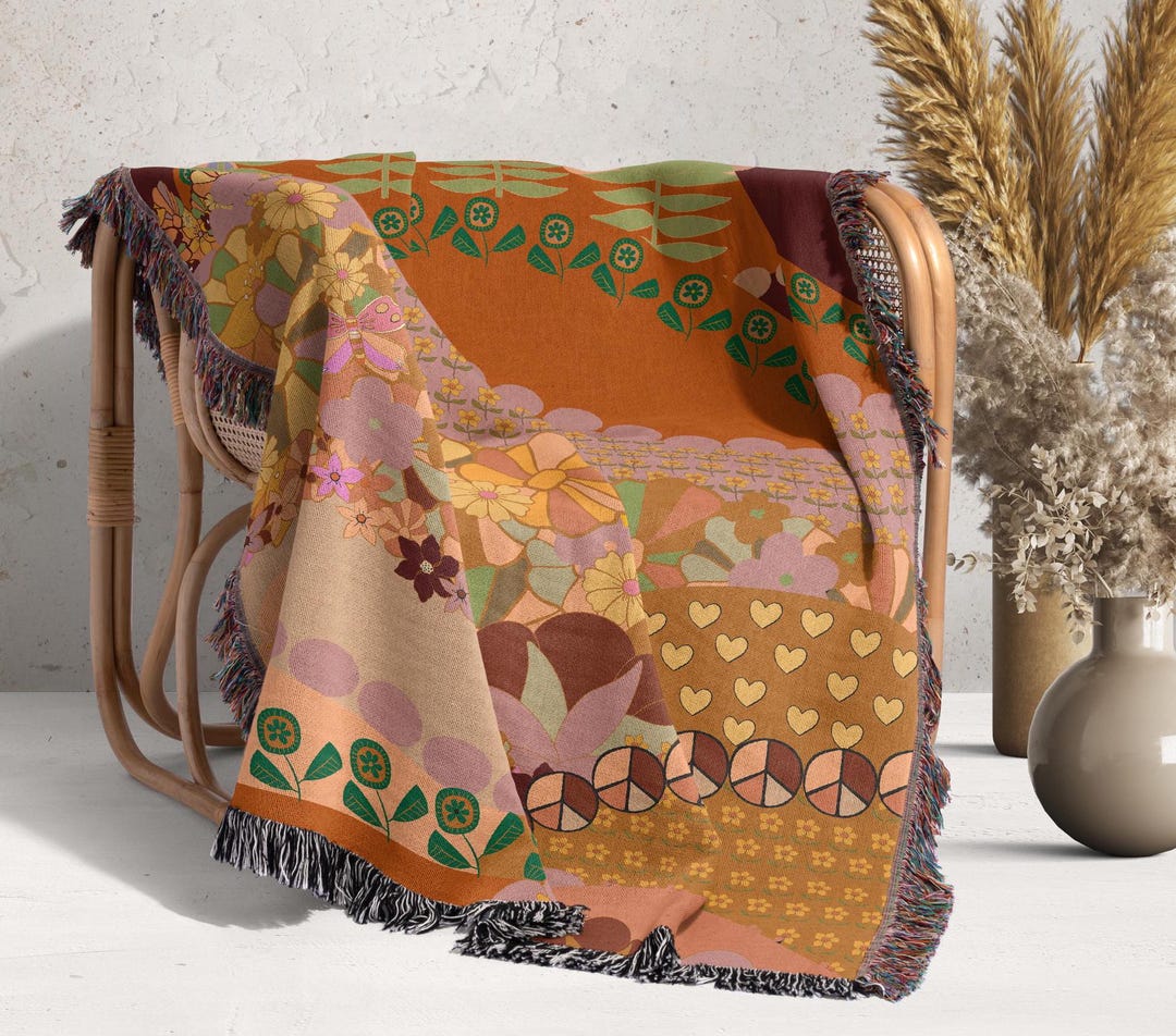 Boho Hippy Blanket | Large Woven Throw Blanket | Contemporary Tapestry ...