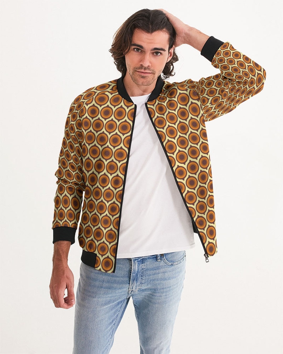 Bomber Jacket | Mens Retro 70s Print | Mid Century Modern | Pattern - Etsy