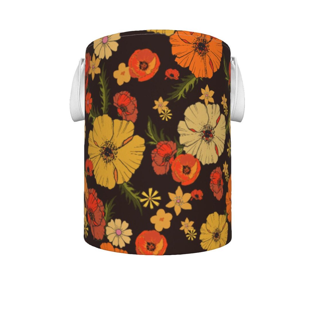 Foldable Laundry Basket | Retro Poppy Flower Pattern | 70's Retro ...