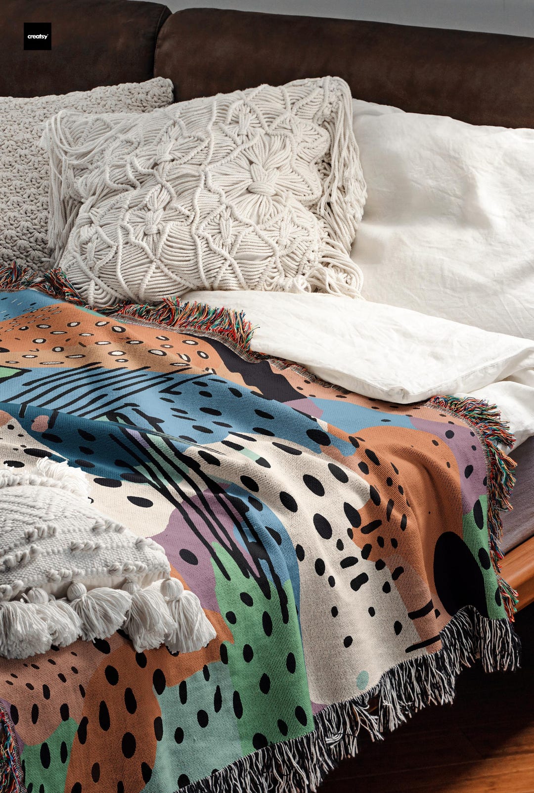 Large Woven Throw Blanket Mid Century Modern Tapestry Decorative ...