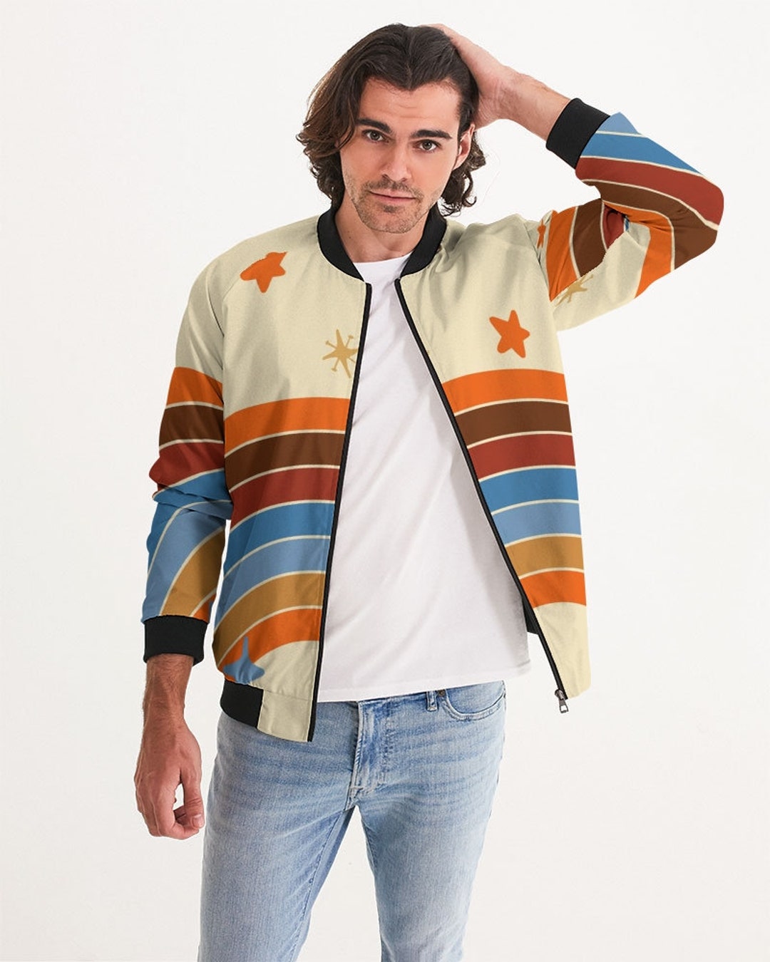 Men's Retro Bomber Jacket | Rainbow Jacket | Stars and Rainbows ...