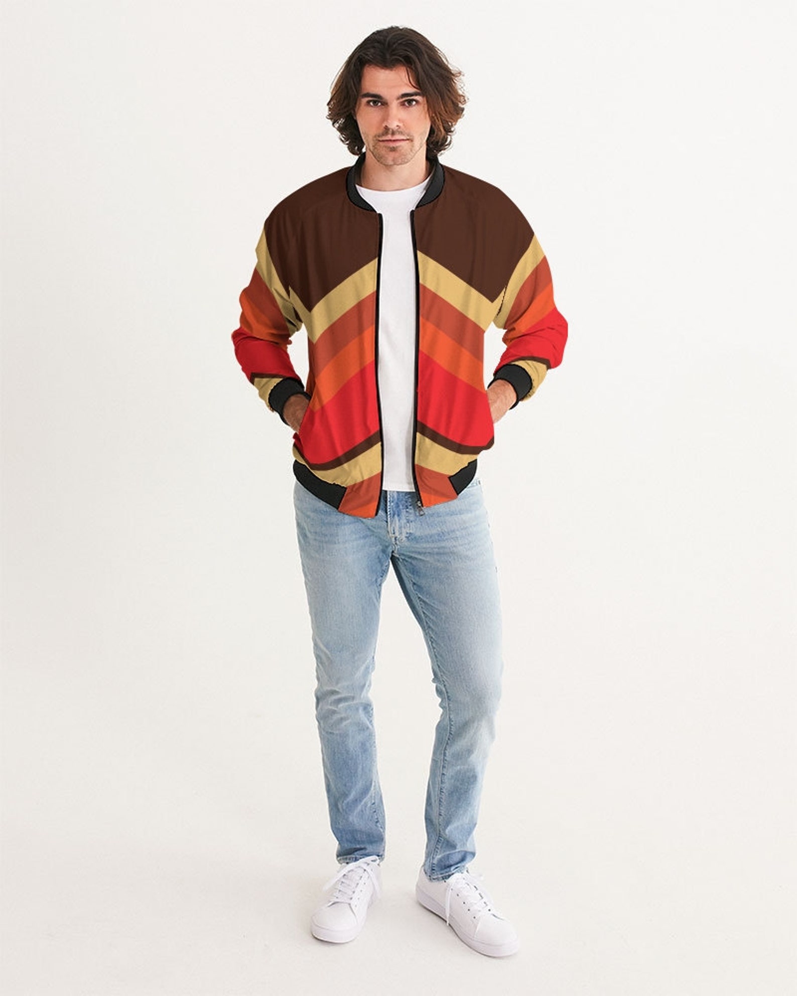 Men's Bomber Jacket 70's Stripe | Red Retro Jacket - Etsy