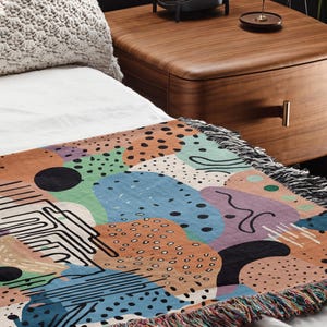Large Woven Throw Blanket Mid Century Modern Tapestry Decorative ...