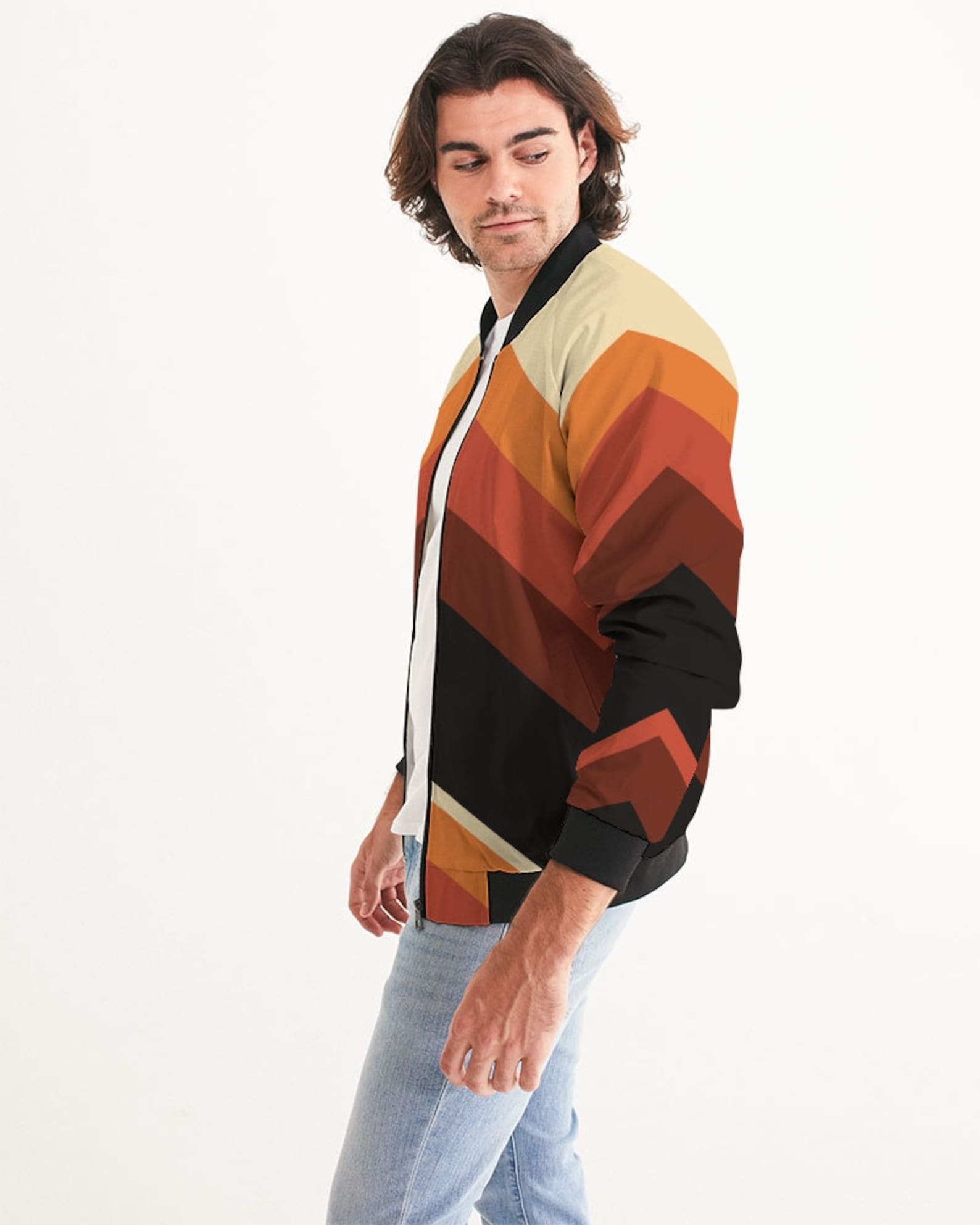 Men's Bomber Jacket 70's Stripe Retro Style Fall Jacket - Etsy