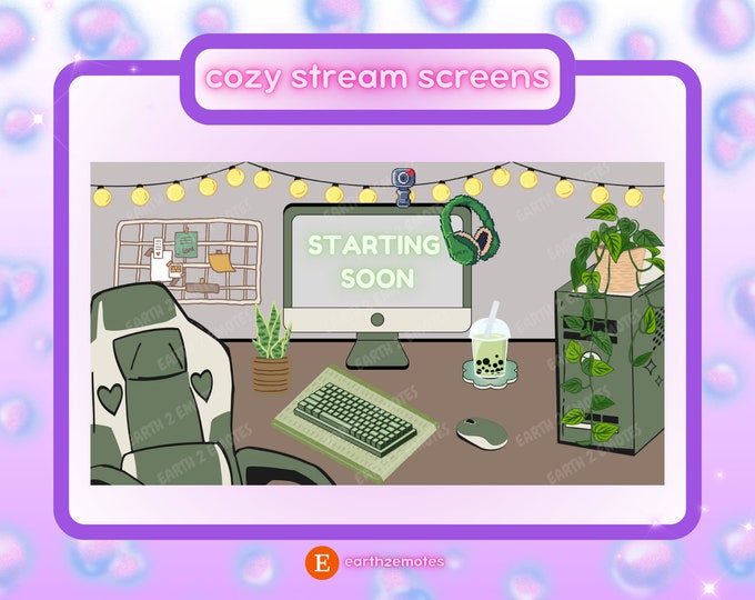 Cute Animated Pastel Green Dino Twitch Scenes Stream Starting, Be Right ...