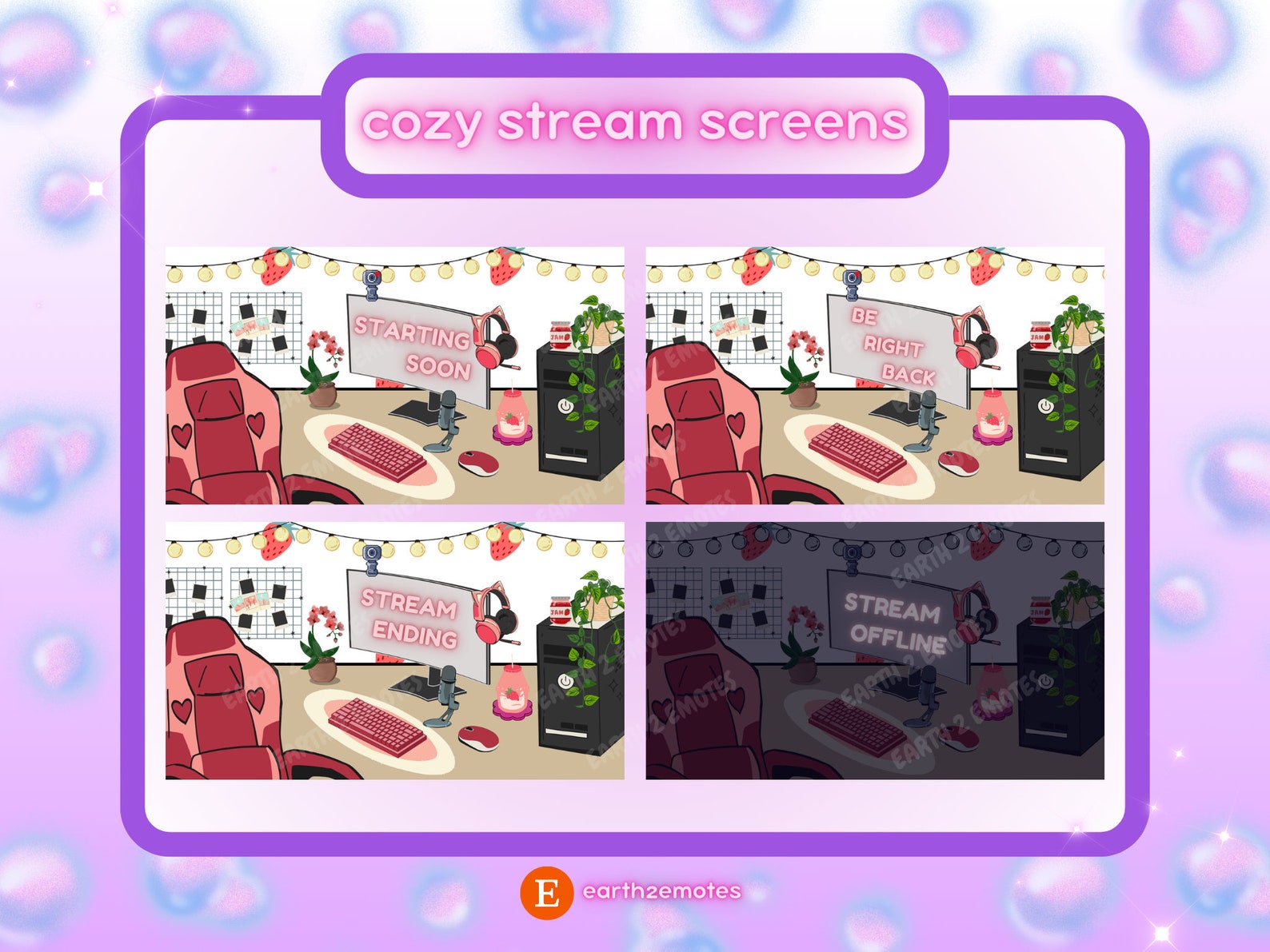 Animated Twitch Screens - Cozy Strawberry Screens - Stream Starting, Be ...