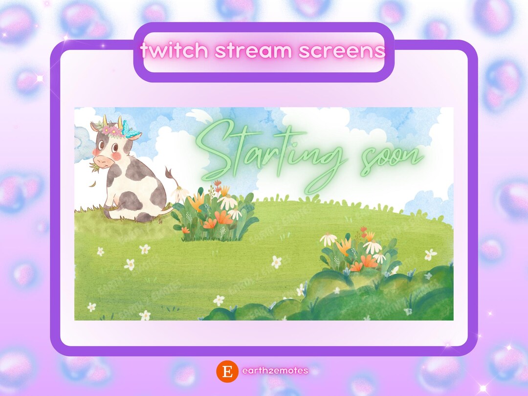 Animated Twitch Screens - Cow in Meadow Screens - Stream Starting, Be ...
