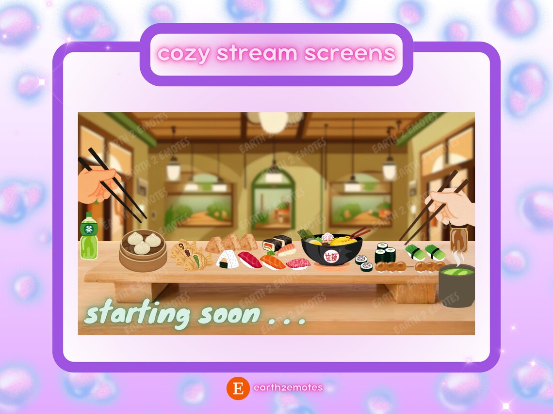 Animated Twitch Screens - Cozy Sushi Screens - Stream Starting, Be ...