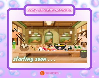 Animated Twitch Screens - Cozy Sushi Screens - Stream Starting, Be ...