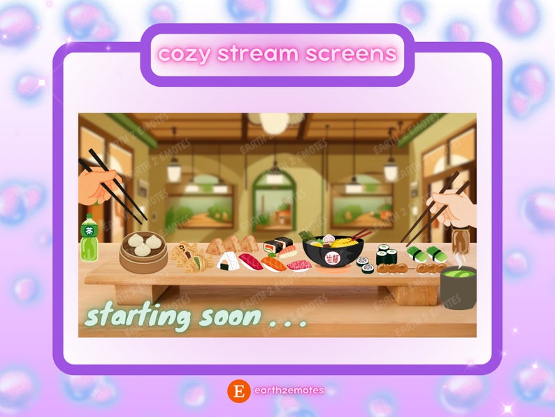 Animated Twitch Screens Cozy Sushi Screens Stream Starting, Be Right ...