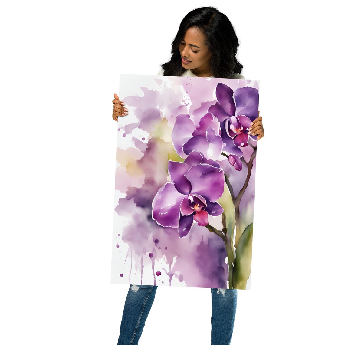 Purple Watercolor Orchid Poster 24x30 Inches Print on Demand Home Decor ...