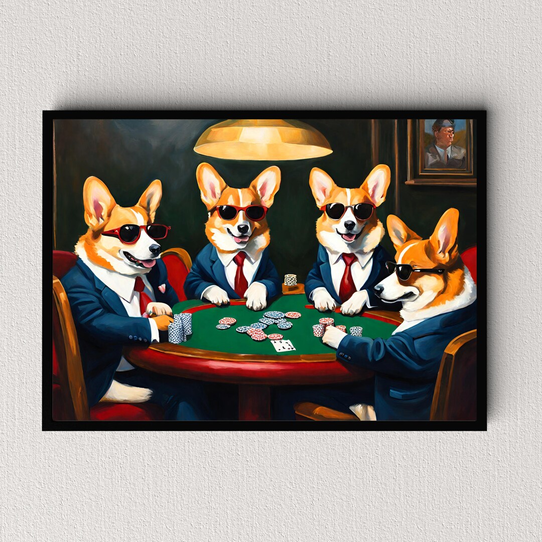 Corgis Playing Poker, Digital Art, Wall Decor, Home Decor, Dogs Playing Poker - Etsy