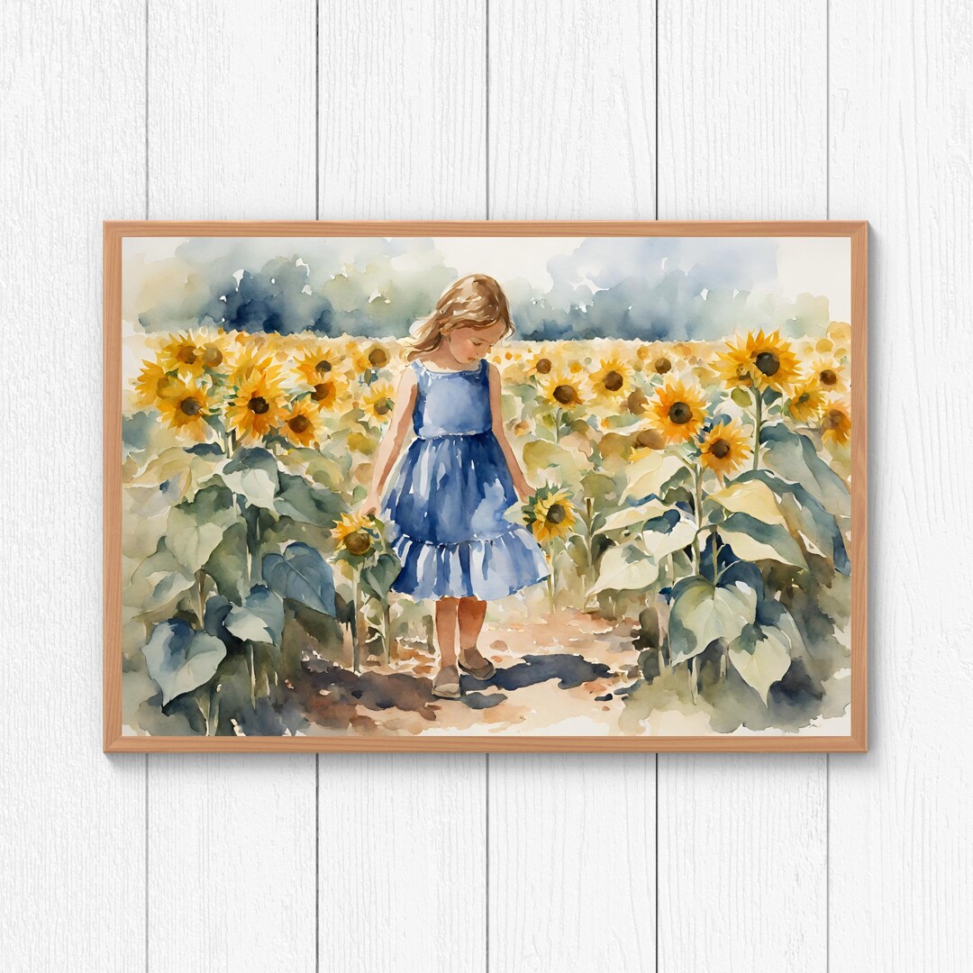 Little Girl in Field of Sunflowers, Digital Download, Wall Art ...