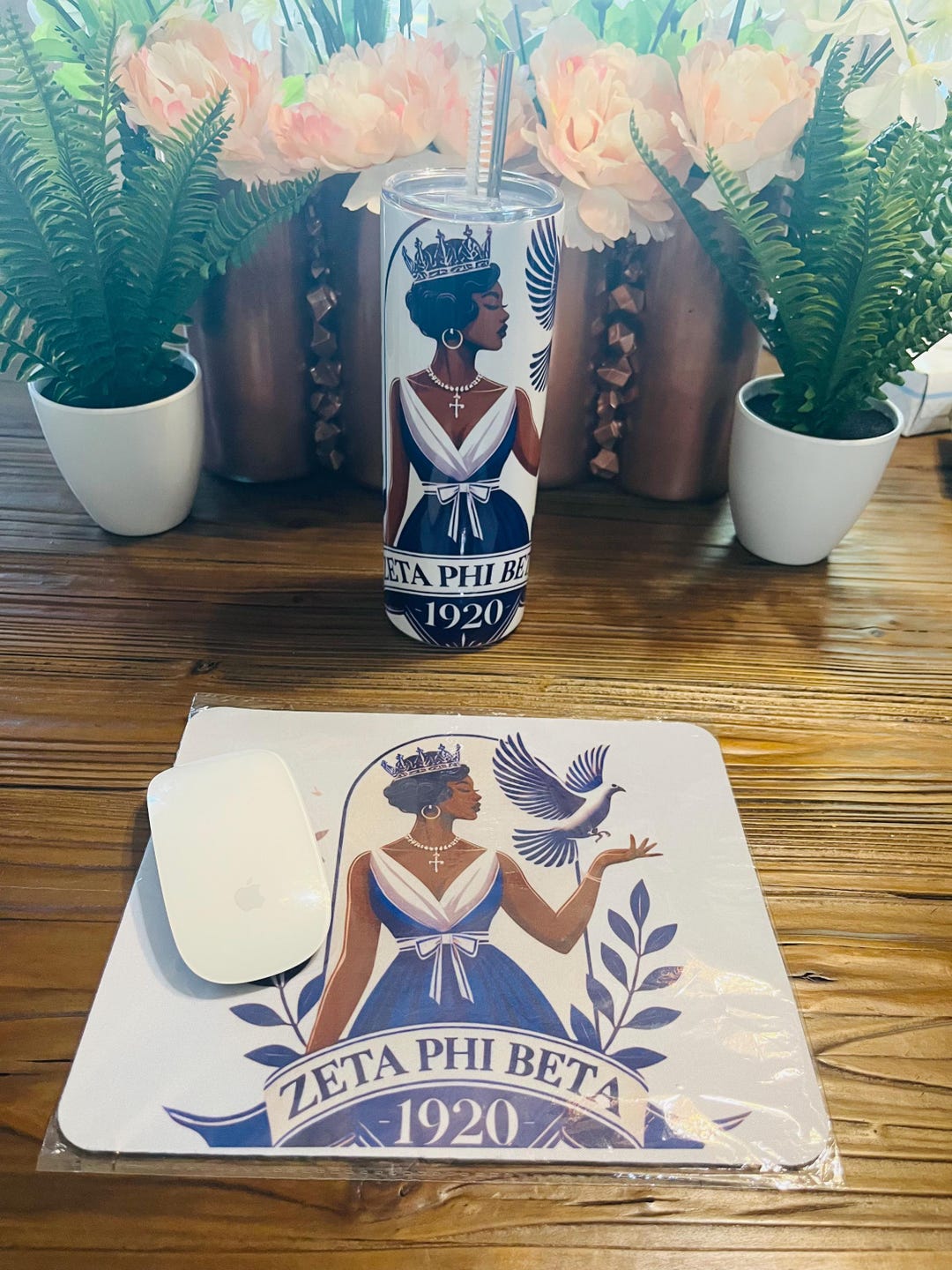 Zeta Phi Beta Queen Mouse Pad and Tumbler Includes a Straw and a ...