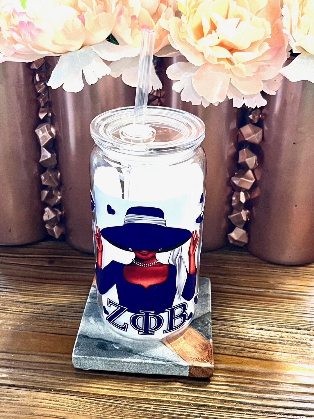 Zeta Phi Beta Lady 16oz Cup With Lid and Straw - Etsy
