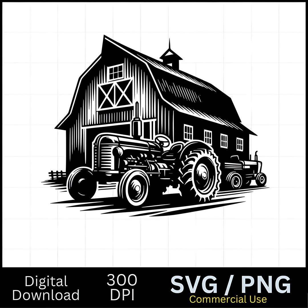 Old Barn and Tractor SVG PNG, Vector Graphic, Laser Engraver, Cnc, Clip ...