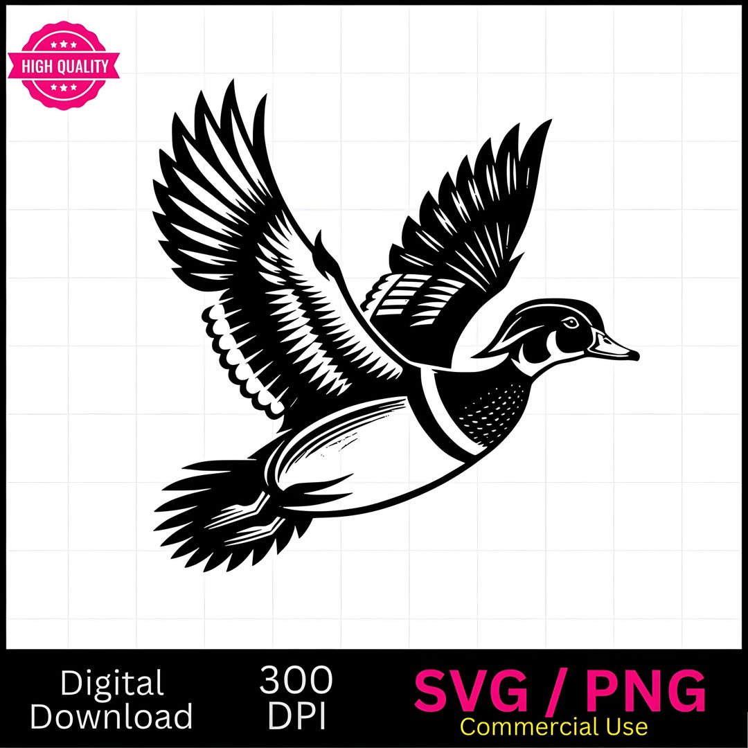 Wood Duck Flying SVG PNG, Vector Graphic Design Cut Print Cnc Digital ...