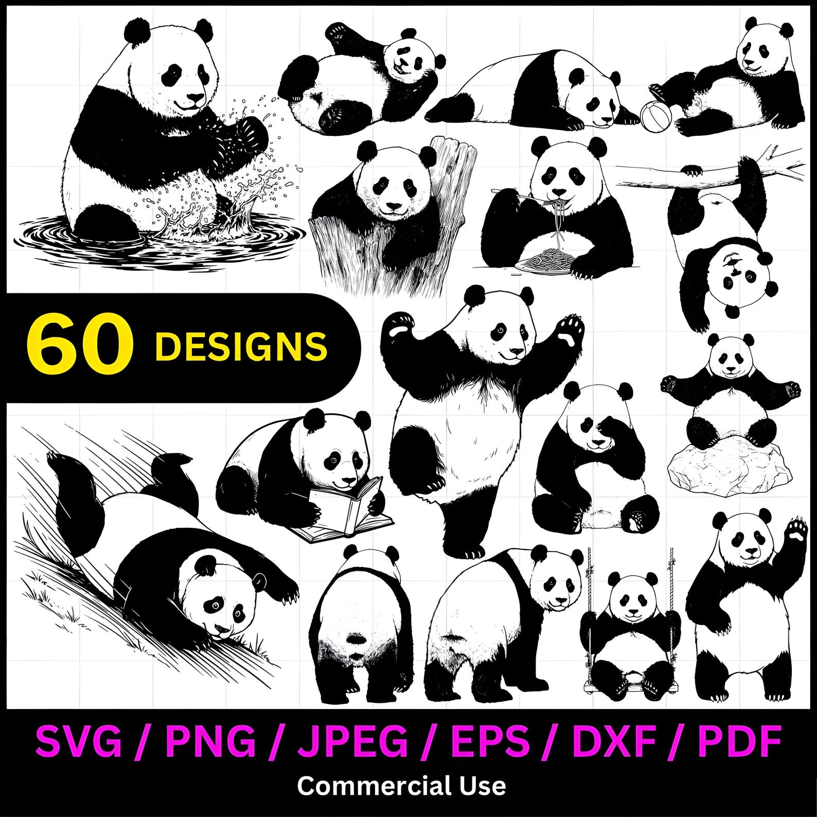 Pacote de SVGs de Pandas Fofos | Clipart de Panda Bebê | Arquivos de ...