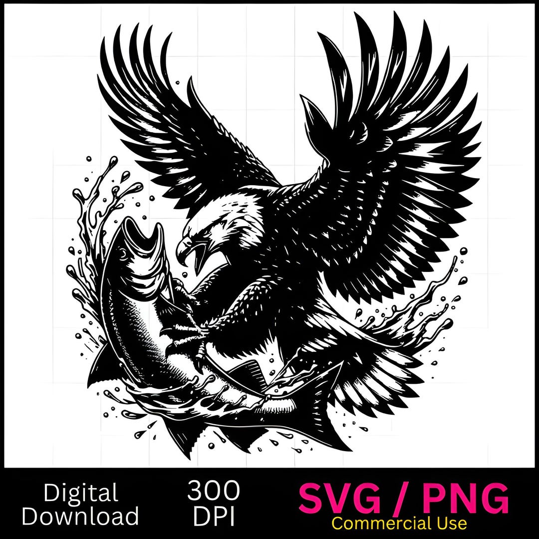 Bald Eagle Catching Fish Clipart, Wildlife SVG PNG (digital Download ...