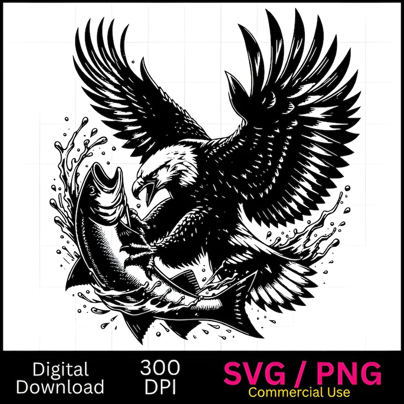 Bald Eagle Catching Fish Clipart, Wildlife SVG PNG (digital Download ...