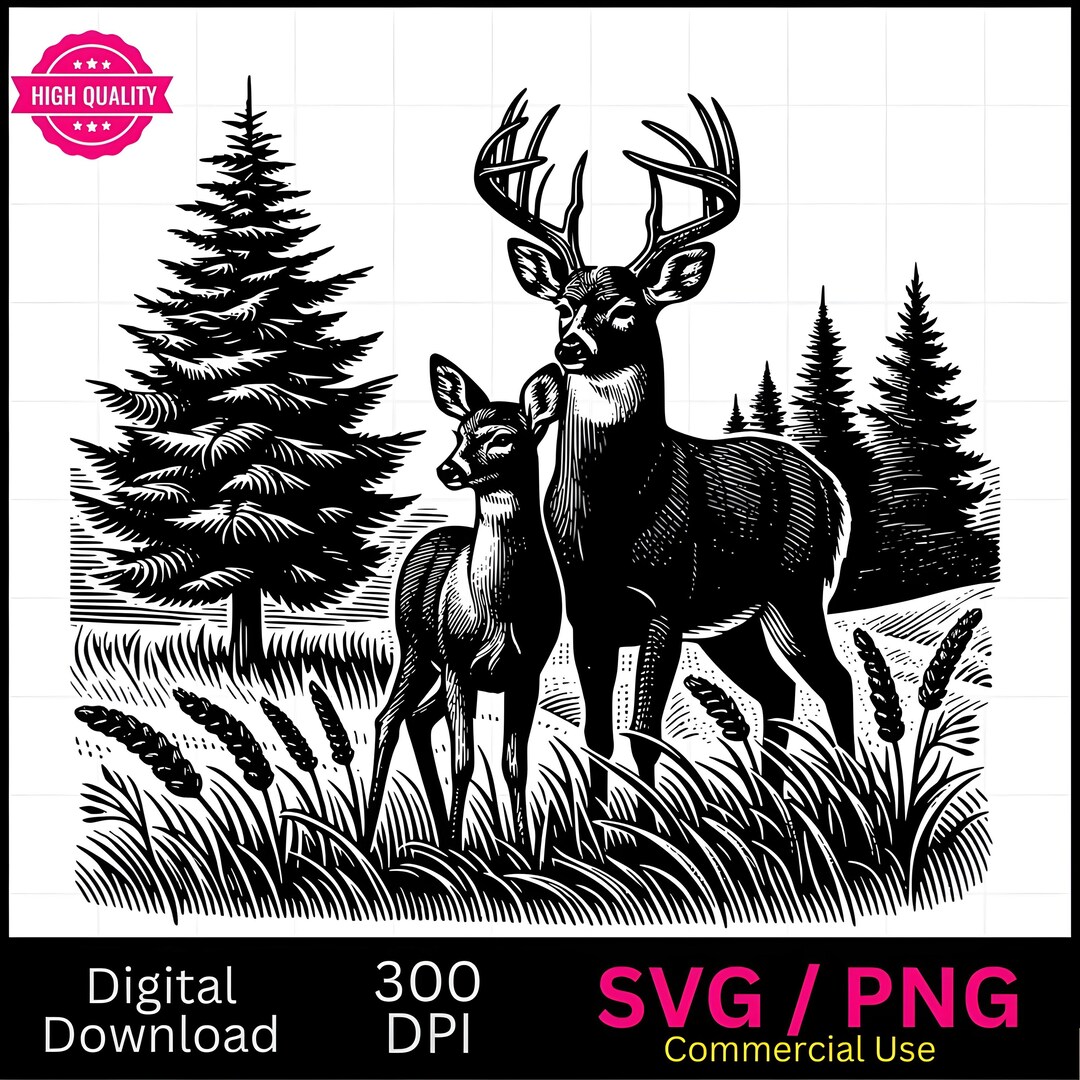 Buck and Doe SVG Clipart: Whitetail Deer Hunting Vector (digital ...