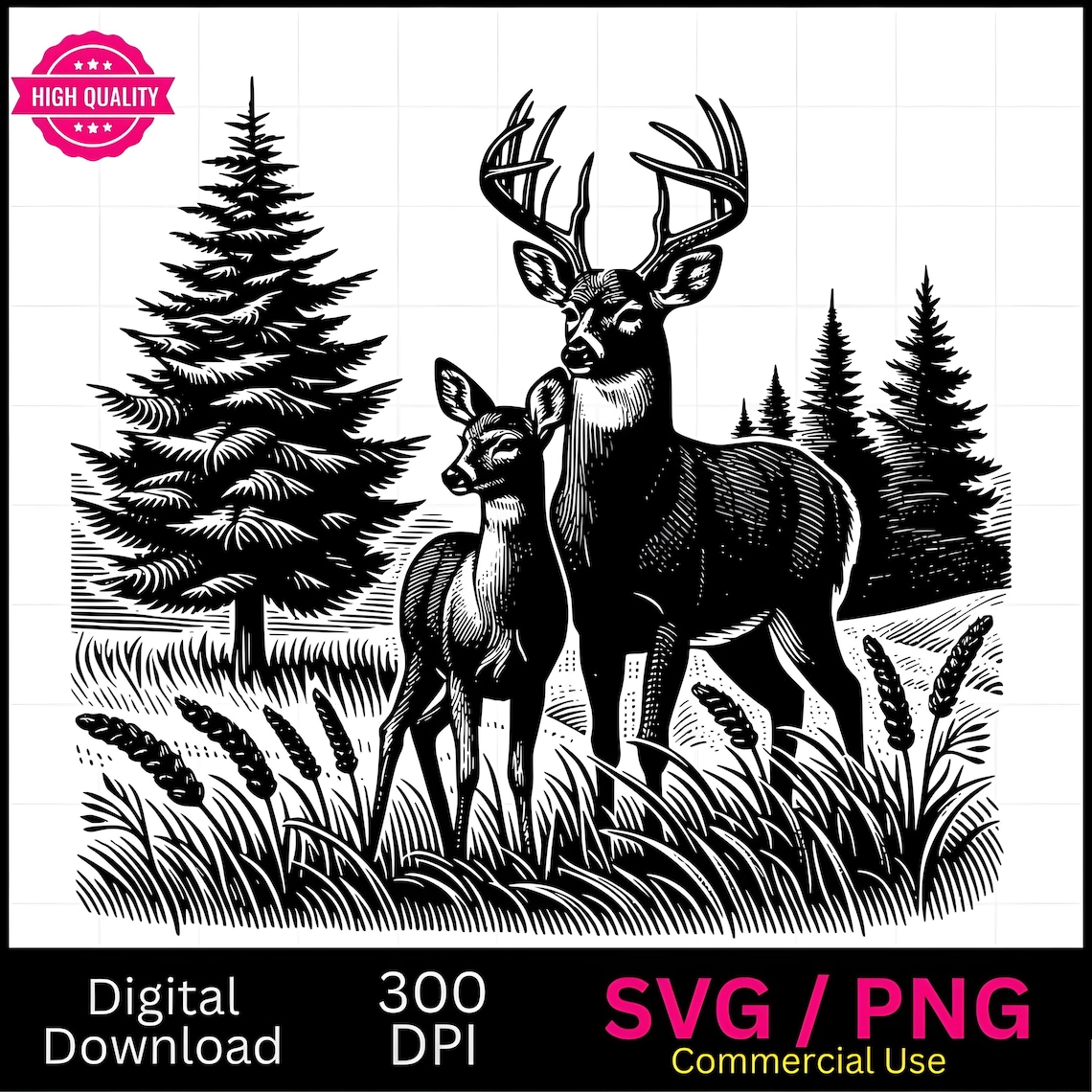 Buck & Doe SVG for Laser Cut Wood Signs – Whitetail Deer Hunting Design ...