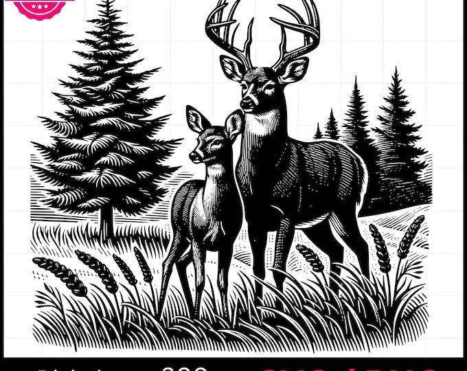 Buck and Doe SVG Clipart: Whitetail Deer Hunting Vector (digital ...