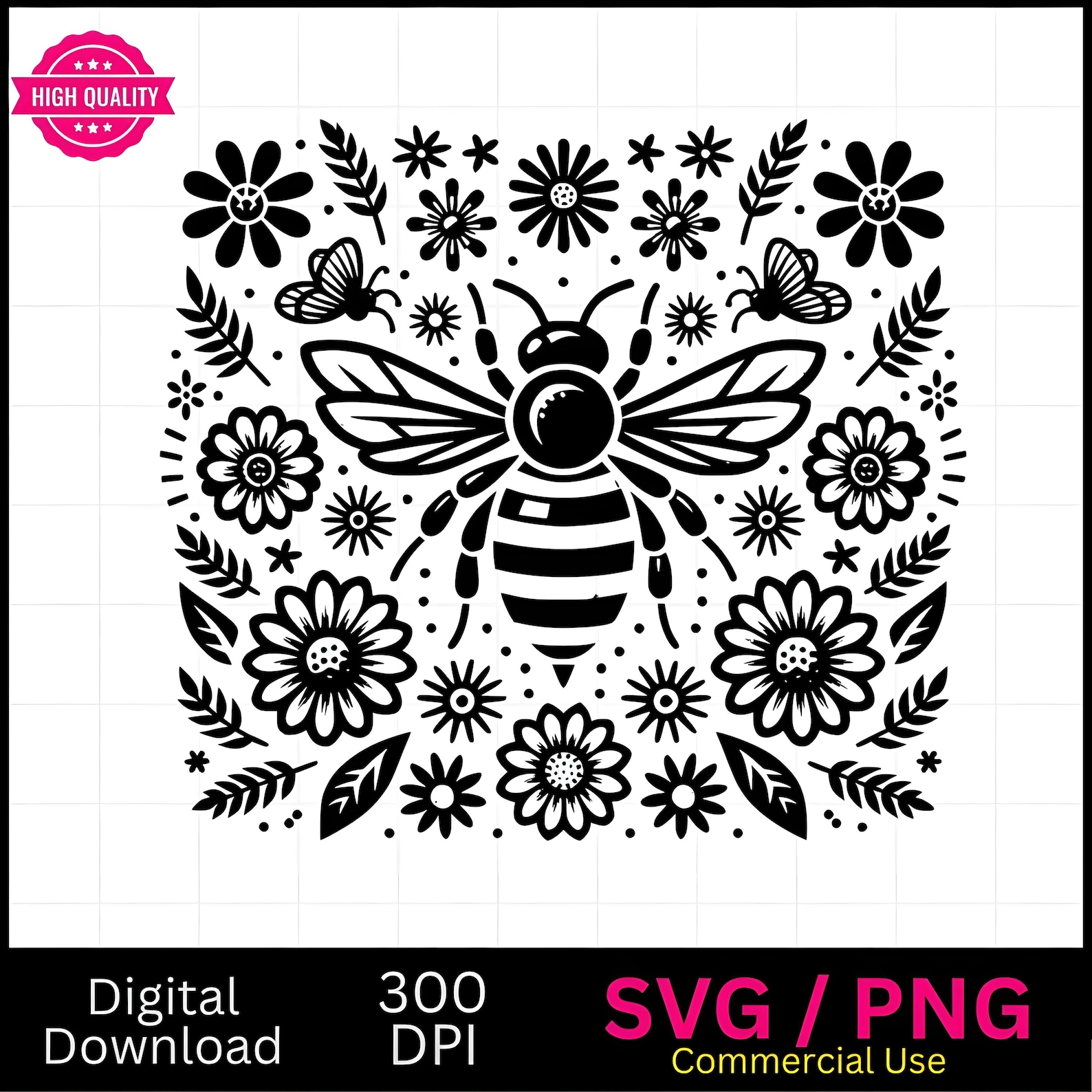 Floral Bee Laser Cut File | Honeybee SVG | Spring Flowers Design | Wood ...