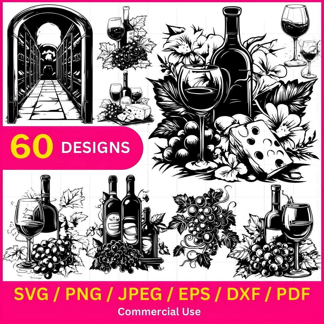 Wine and Cheese Svg Bundle / Wine Svg Files / Vineyard / Winery / Grape Svg / Wine Tasting Svg ...