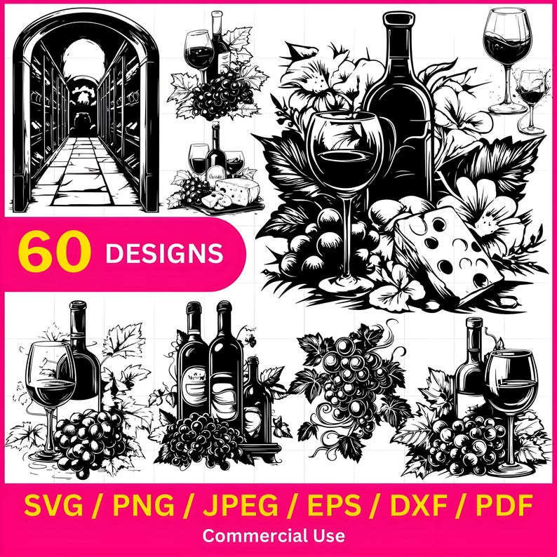Wine and Cheese Svg Bundle / Wine Svg Files / Vineyard / Winery / Grape Svg / Wine Tasting Svg ...