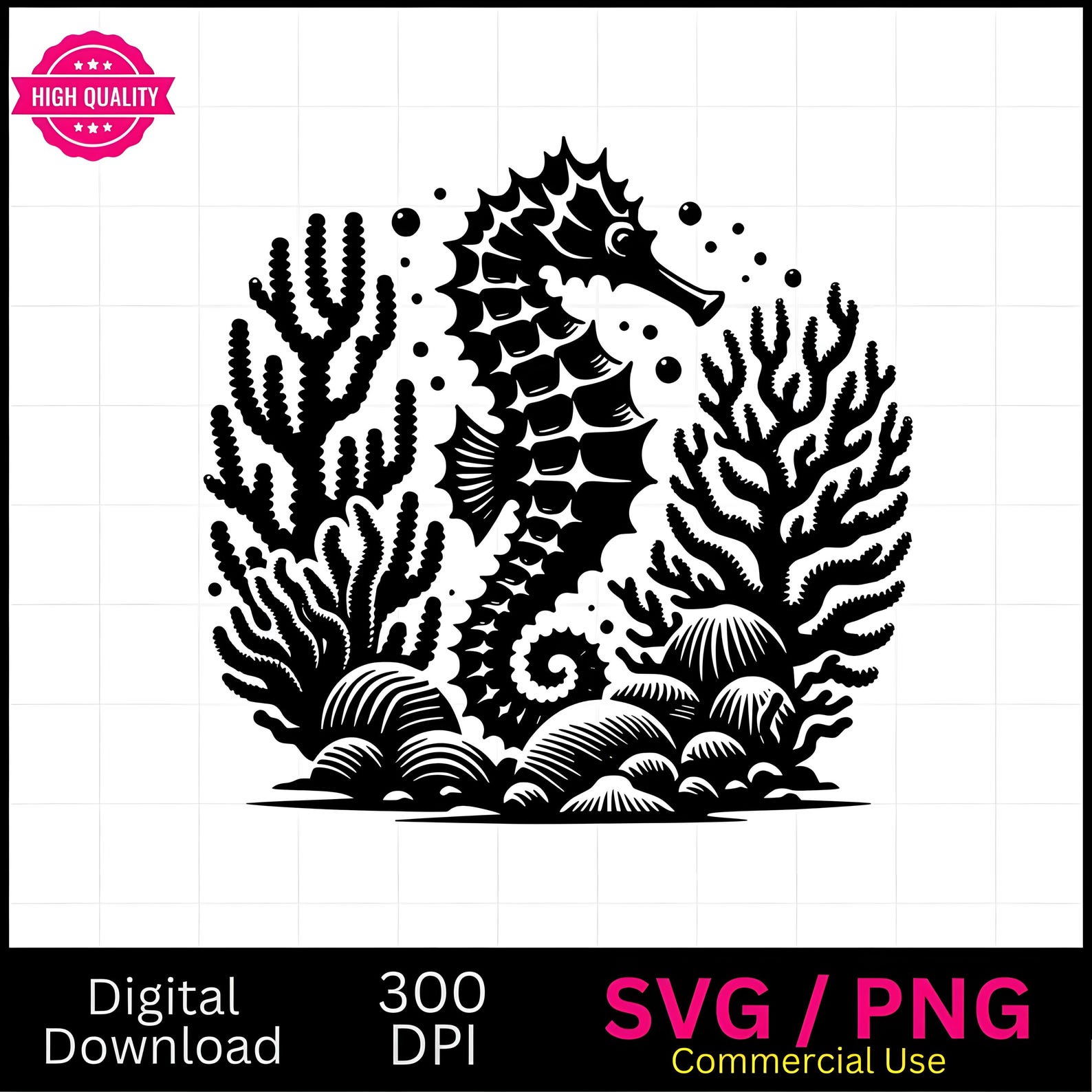 Seahorse and Reef SVG PNG, Ocean Svg Vector Graphic, Laser Engraver ...