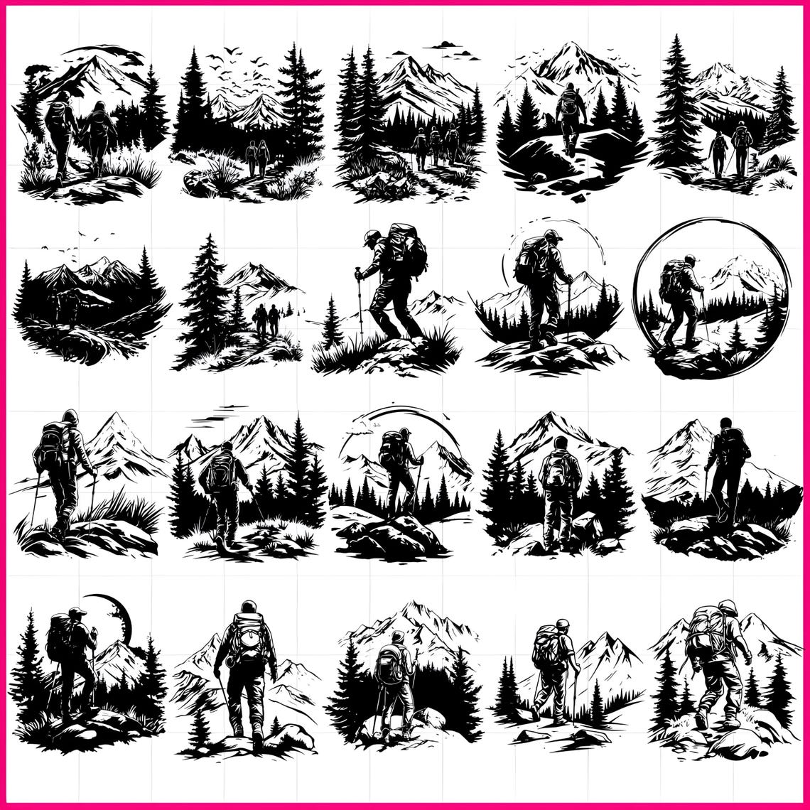 Hiking Svg Bundle / Forest Scene Svg / Mountain Hiker/ Instant Download ...