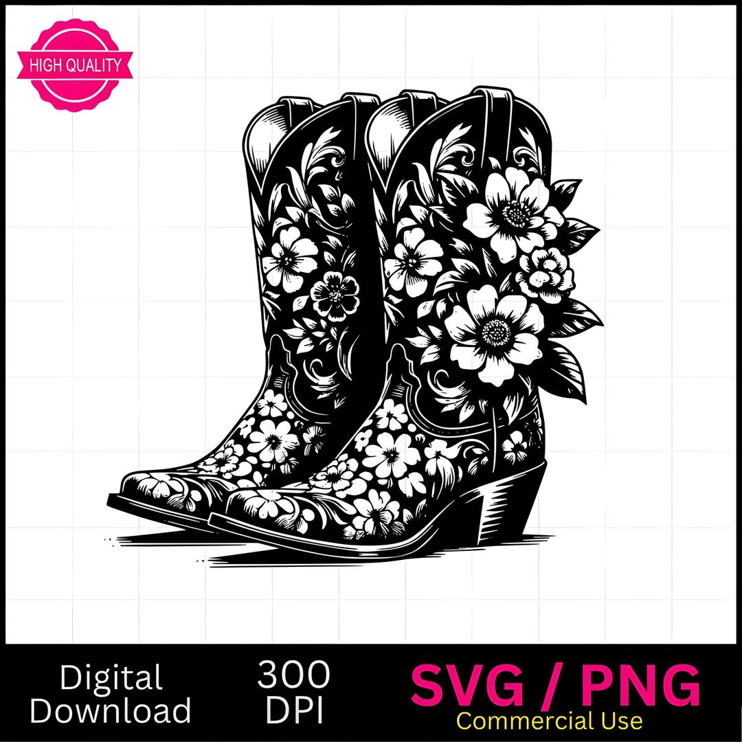 Cowboy Boot With Flowers SVG Digital Cut, Floral Cowboy Boots Svg ...