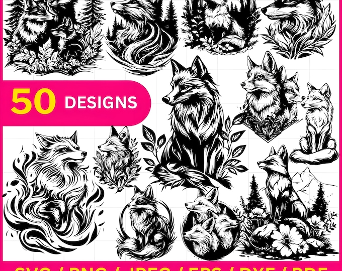 Fox Svg Bundle, Fox Clipart for Cricut, Woodland Fox Silhouette, Fox ...