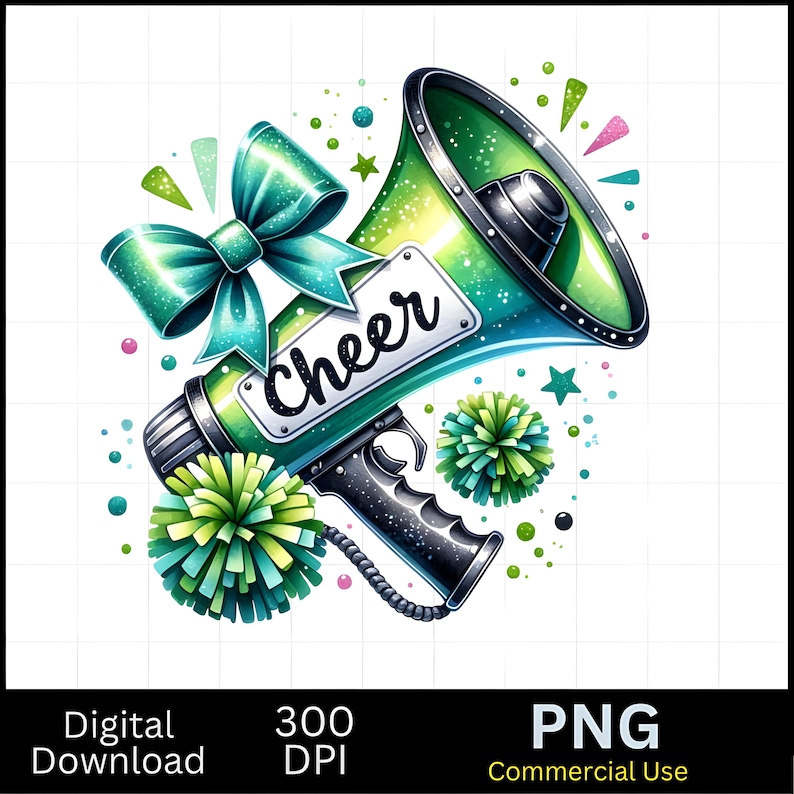 Cheer Neon Green Watercolor Sublimation Digital Download PNG ...